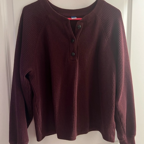 Old Navy | Sweaters | Old Navy Maroon Waffle Knit Henley | Poshmark